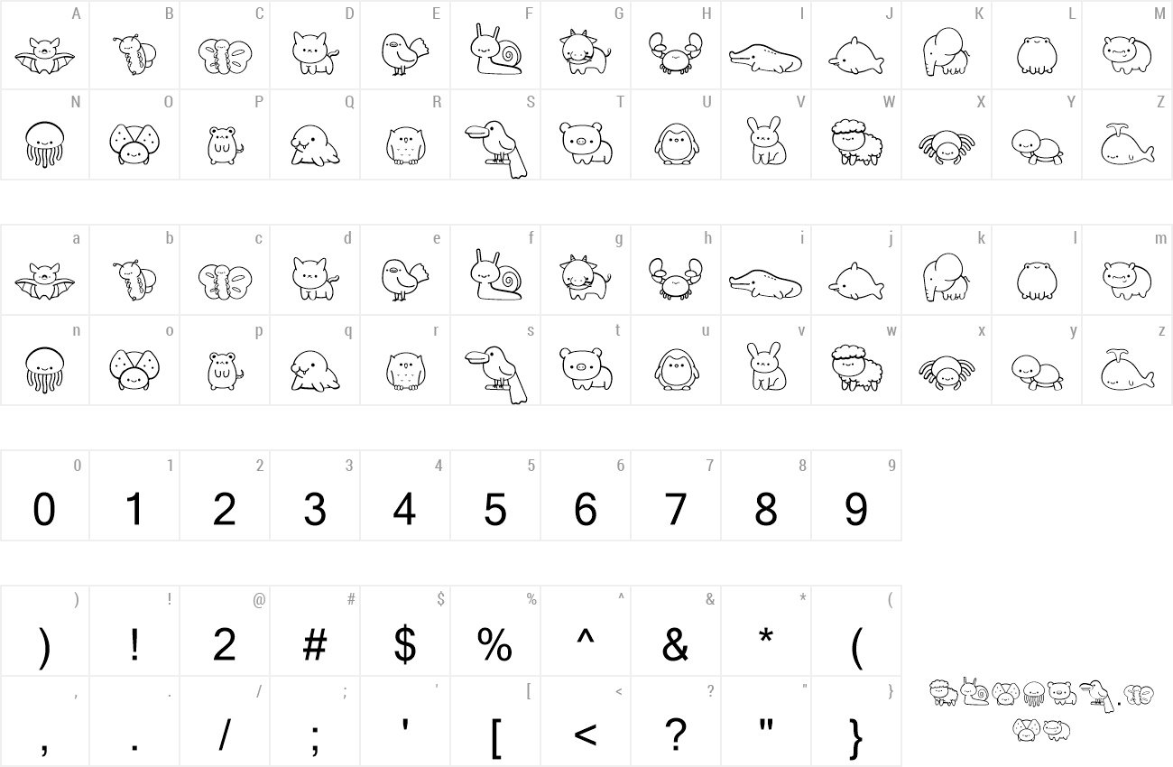 Cute Animals Dingbat Font | wfonts.com - download free